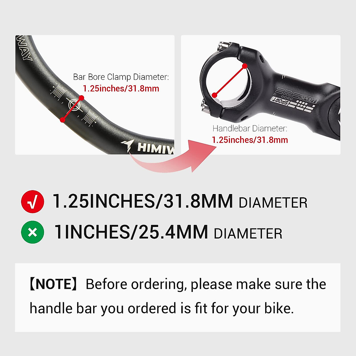 Himiway Mountain Bike Handlebars, Aluminum Alloy MTB Riser Bars Handlebar Rise 30mm Diameter 31.8mm Length 780mm Extra Long Black Bicycle Handlebar for Most MTB, Road Bike