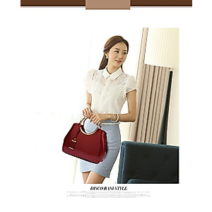 KOON Women‘s Patent Leather Bridal Bag Top Handle Shoulder Bag Handbag Wine Red