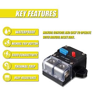 EPLZON 250A Circuit Breaker Resettable Circuit Breaker 250 amp Self Recovery Circuit Breaker Manual Reset Button for Car Audio and Amps Protection