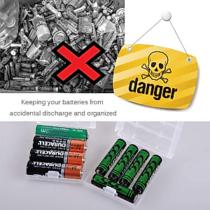 HOMEFUNTIME Battery Case AA/AAA Battery Holder Container Compact Portable Organizer Storage Case Insulative Plastic Clear Protective Battery Case for Travelling/Home/Office/School/Garage(4 PCS)