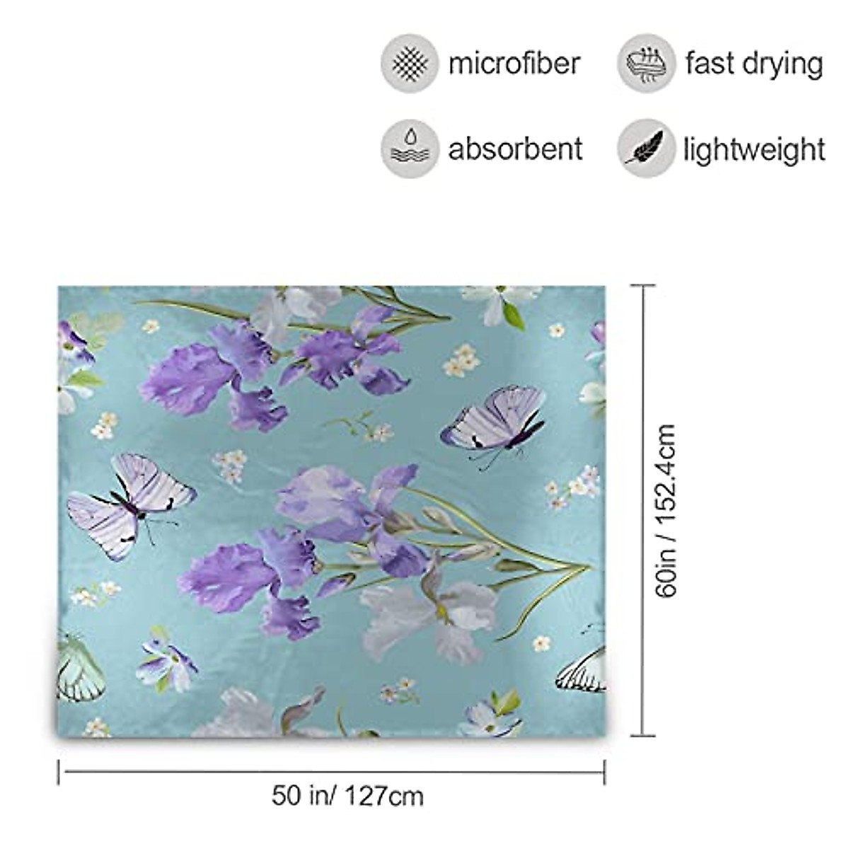 WENXOUAL Double-Sided Microfleece Blanket Thin Cozy Warm TV Blanket Blooming Iris Flowers Air Conditioning Throw Blankets Decorative Throw Blankets for Sofa Floor Couch Bed Living Room-50x60