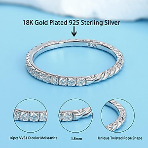 getlove Moissanite Wedding Band Twisted Rope Moissanite Half Eternity Band 0.36ct Cable Motif 18K Gold Plated 925 Sterling Silver Stackable Rings Lab Created Diamond Size 4-11, Gemstone, Moissanite