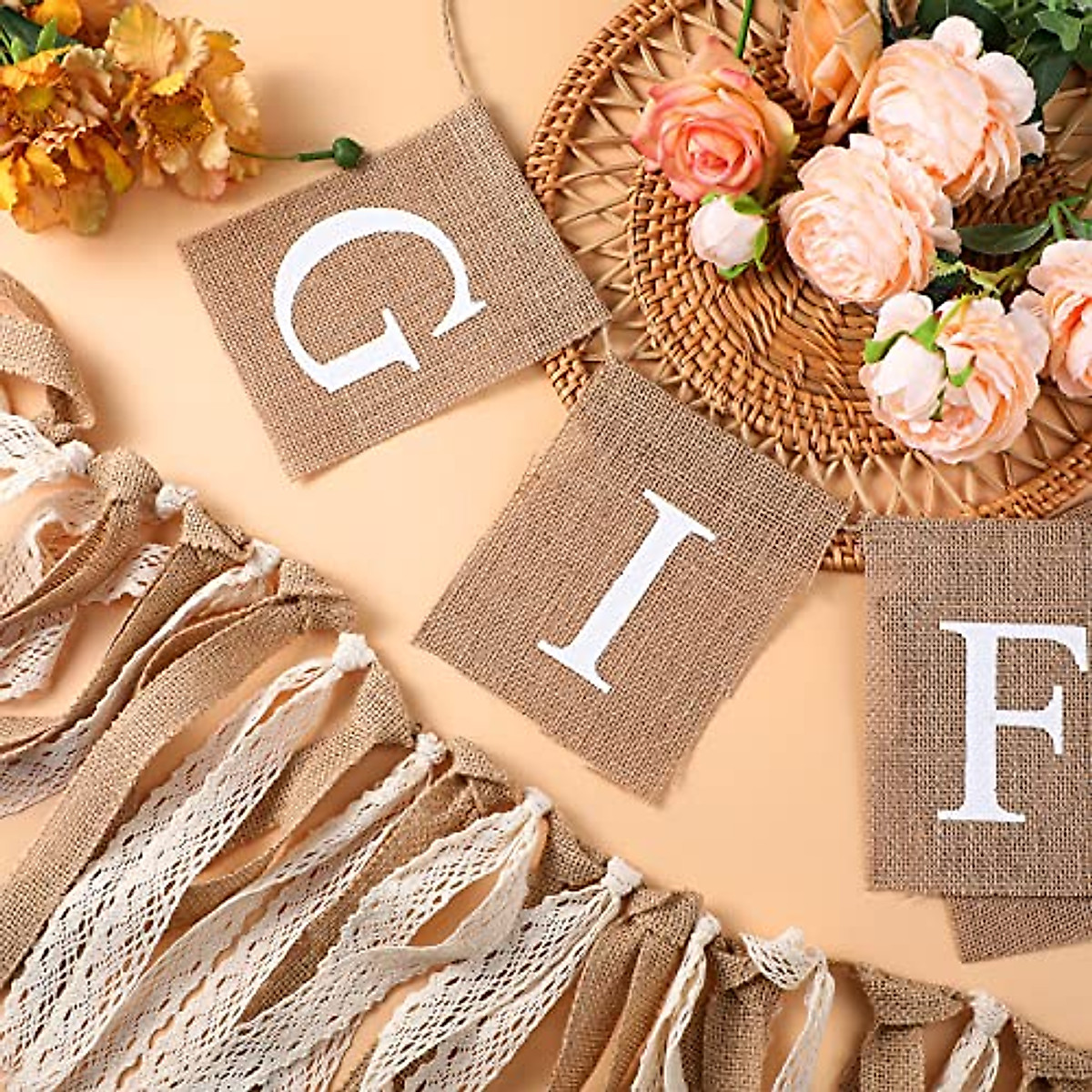 Tallew 2 Pcs Boho Burlap Banner Baby Shower Decorations Set Include Rustic Gift Decor Bunting Sign Gifts Lace Tassel Garland Rag Tie for Party Wedding Bridal Farmhouse