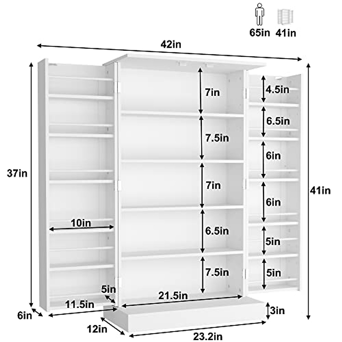 HOMEFORT 41" Kitchen Pantry Cabinet, Storage Cabinet with 6 Adjustable Shelves, Space Saving Cupboard Cabinet for Kitchen, Garage, Pantry, Office, Patio