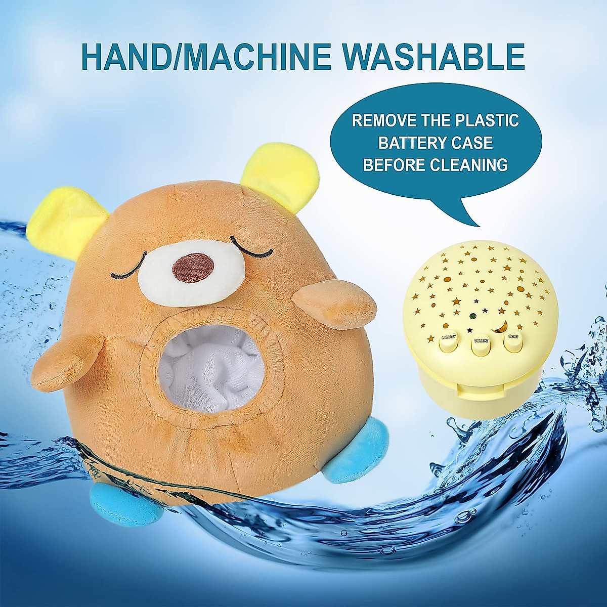 Baby Sleep Soother Happy Bear - Toddler Portable Sound Machine with Night Light Projector - Plush Toy Crib Soother with Music and Lights to Aid Sleep for Newborn