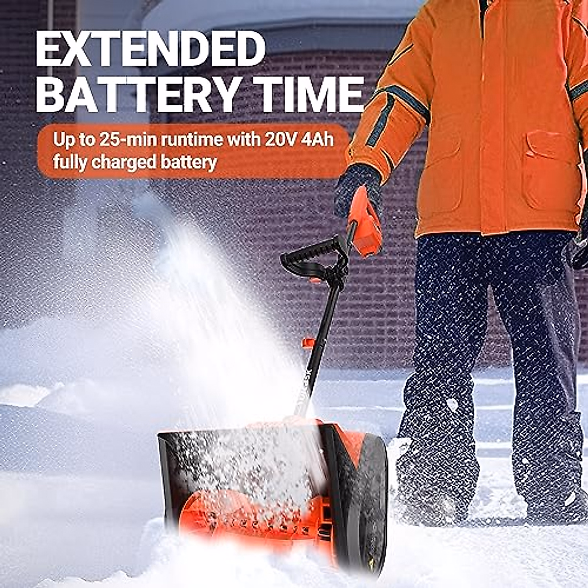 VOLTASK Cordless Snow Shovel, 20V | 12-Inch | 4-Ah Cordless Snow Blower, Battery Snow Blower with Battery Compartment Cover & Adjustable Front Handle (4-Ah Battery & Quick Charger Included), SS-20D