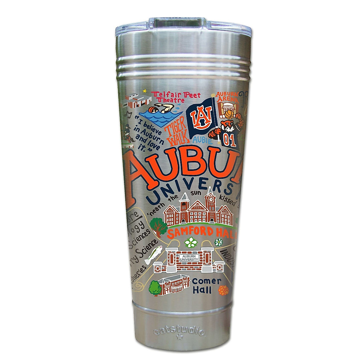 Catstudio Auburn University Collegiate Thermal Tumbler | Triple Wall Insulation With Non Slip Bottom | Great College Travel Cup for Water, Coffee, Tea, or Smoothies