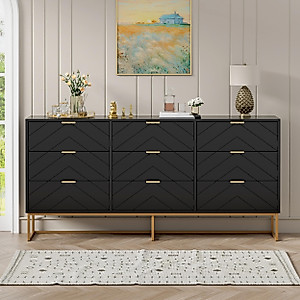 Scurrty Large 9 Drawer Dresser,59 inch Dresser with Chest, Black Storage Dressers,Storage Cabinet for Bedroom, Dressers for Living Room, Bedroom etc.