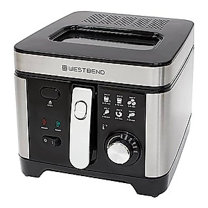West Bend Deep Fryer with Adjustable Temperature Control Nonstick Basket Easy-View Window and Temperature Guide, Folding Handle and Locking Cover for Easy Storage, 3-Liter, Silver,Black, DFWB3LBK13