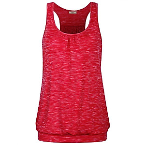 Miusey Yoga Shirts for Women Womens Workout Clothes Sleeveless Round Neck Loose Fit Flattering Tops to Hide Tummy Racerback Workout Tanks Athletic Tank Tops (X-Large, Space Dye Red -2)