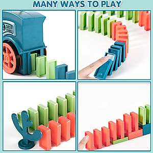BAIWER 200 PCS Domino Train Toy Set, Automatic Dominos Train for Kids Boys Girls, Electric Dominoes Machine Train Toy Set with Sound Light, Birthday Gifts for Kids Family Games Dominos Dominoes