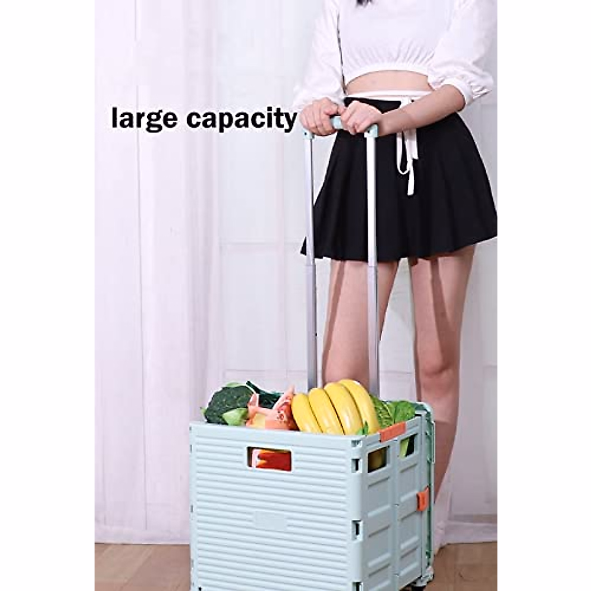 Shopping Trolley Cart, Outdoor Garden Trailer with Adjustable Handle, for Groceries Teacher Crate Foldable Utility Cart with Lid and 8 Wheels Stair Climbing Collapsible Storage Cart
