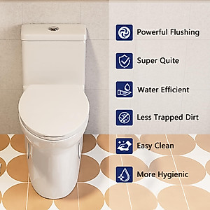 DeerValley Symmetry One Piece Toilet, Dual Flush 1.1/1.6 GPF Elongated Standard Toilet for Bathroom, Toilets with Comfortable Seat Height (Seat Included) (White)