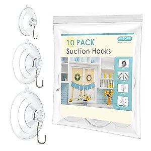 MUSICATE Suction Cup Hooks, 10 Pcs Clear Suction Cups with Metal Hooks Combo Set Removable Suction Cup Hook Reusable Suction Hangers for Bathroom Kitchen Window Glass Door - 4 Large 4 Medium 2 Small