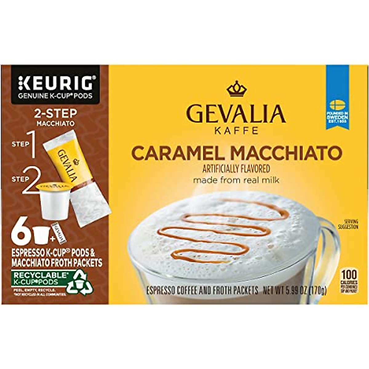 GEVALIA Caramel Macchiato Latte Coffee, K-CUP Pods, 5.98 oz, (18 Count,Pack - 3)