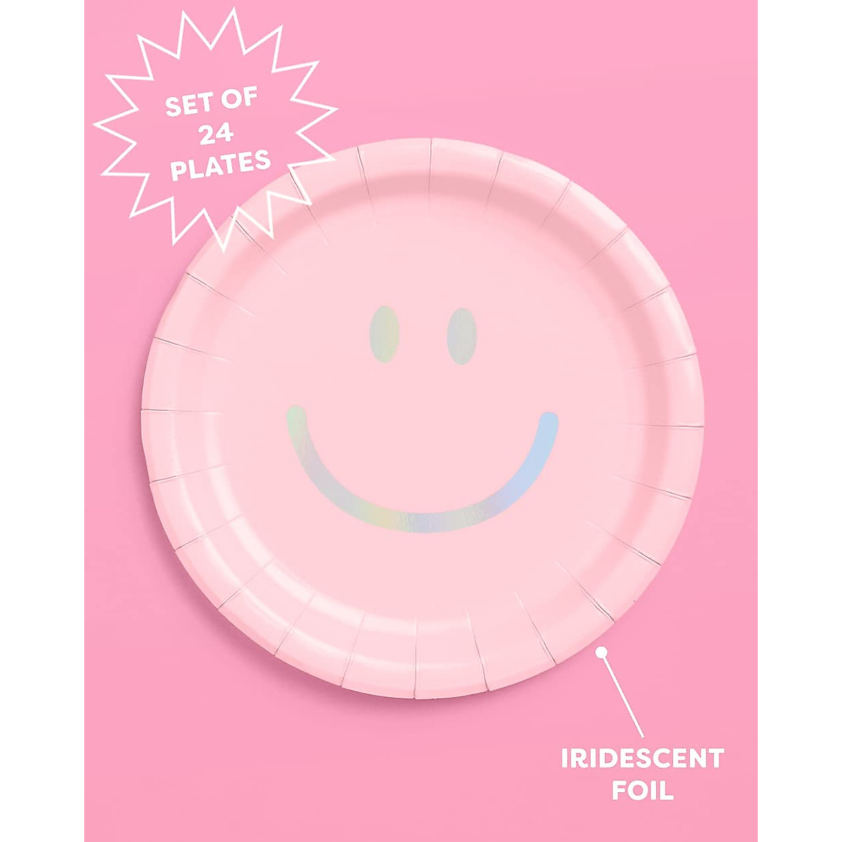 xo, Fetti Smiley Paper Plates - 24 pk, 9" | Happy Pastel Birthday Party Decorations, Cute Bachelorette Party, Cool Cake Plates
