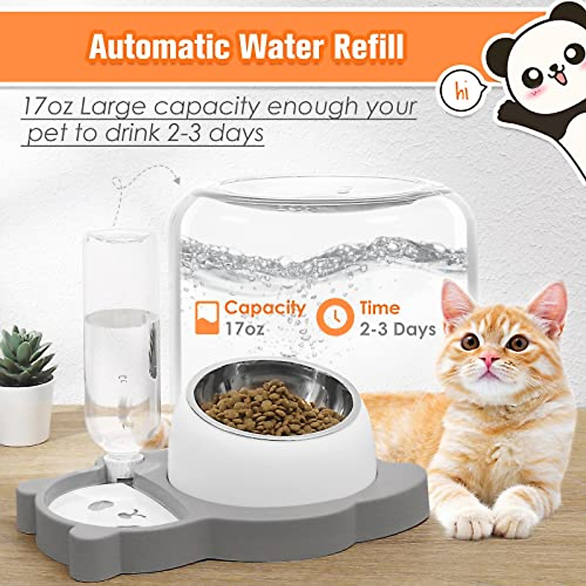WZFFPAOJ Elevated Dog Cat Bowls, Tilted Cat Food and Water Bowl Set, Raised Stainless Steel Cat Bowls with Automatic Water Dispenser Bottle for Cats and Small Dogs Kitten Puppy