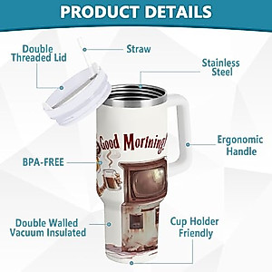 ODAWA Cartoon Rooster Travel Tumbler with Straw and Lid Water Bottle 30 Oz Stainless Steel Cups