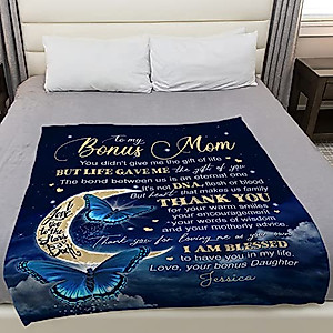 Toyshea Personalized Mom Blanket to My Bonus Mom Custom Throws Soft Bed Fleece Sherpa Butterfly Blankets for Moms Mama Mommy Mother's Day Christmas Birthday Presents Idea from Son Daughter