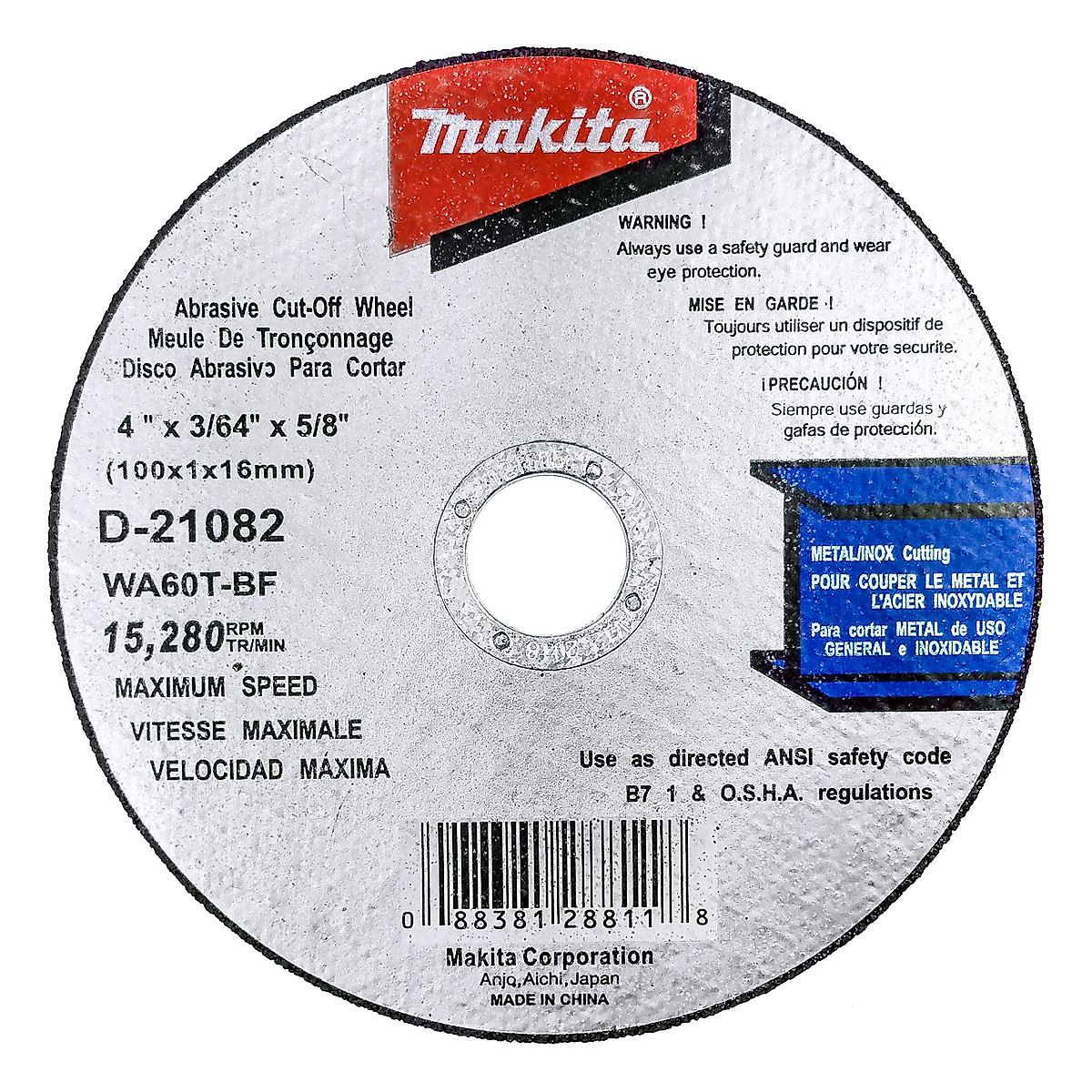 Makita 5 Pack - 4 Inch Cut Off Wheels For 4" Grinders - Aggressive Cutting For Metal & Stainless Steel - 4" x .045" x 5/8"