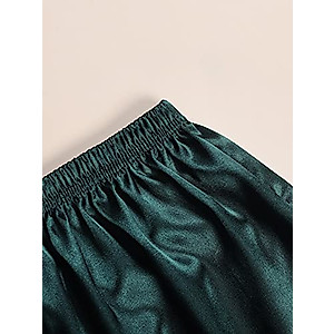 DIDK Women's Sleepwear Satin Short Sleeve Button Front 2 Piece Pajama Set Dark Green L