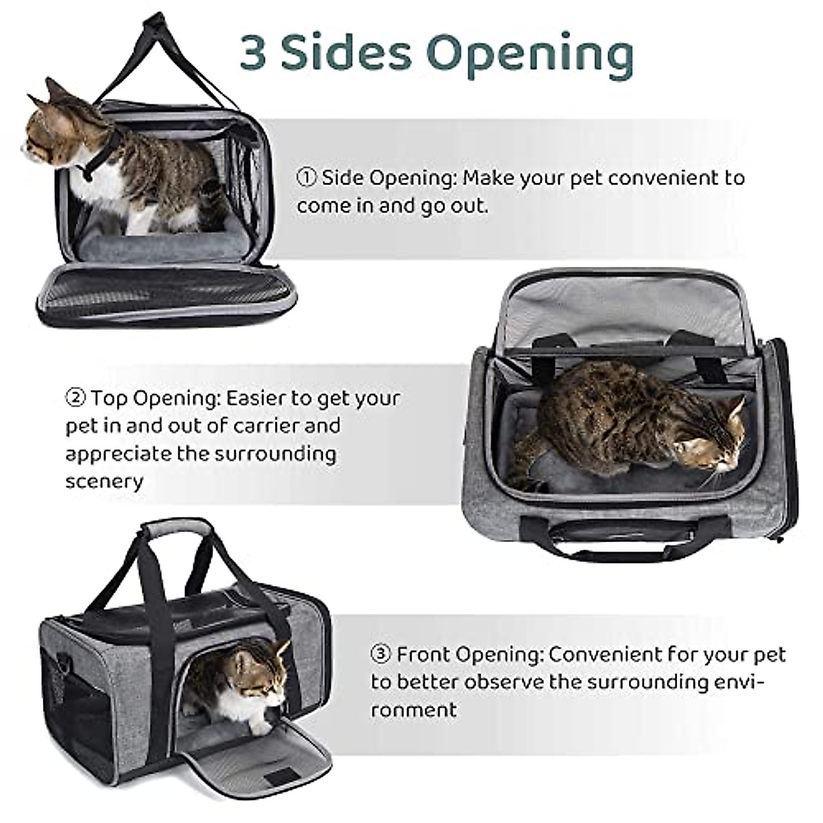 Wakytu TSA Approved Pet Carrier for Small Cats Dogs, Dog Carrier Travel Bag with Adequate Ventilation, 5 Mesh Windows, 3 Entrance, Locking Safety Zippers, Padded Shoulder and Carrying Strap, Small
