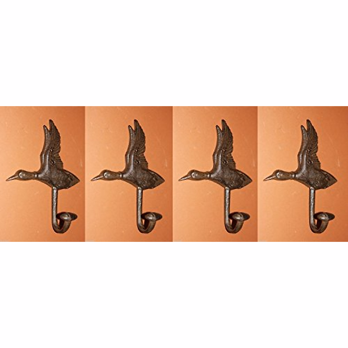 Cast Iron Home Decor Collectibles Duck Hunter Set Mudroom Duck Coat Hat Hooks, Set of 4