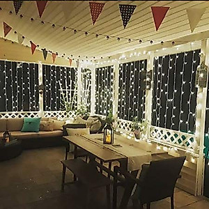 IMAGE 8 Modes Curtain Lights 9.8x6.6 Foot 224 LED String lights Fairy String Lights for Wedding Party Home Garden Indoor Outdoor Wall Backdrops Decorations Waterproof UL Safety Standard Warm White