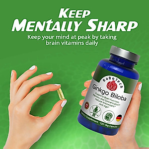 RaDoTech Ginkgo Biloba Support Brain Function, Supplements for Memory and Focus, Natural Antioxidant-Rich, Promotes Overall Health, 120 Vegetarian Capsules, GMP