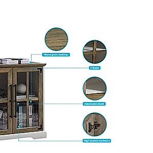 Okvnbjk Coffee Bar Cabinet with Storage,32 Inch Accent Cabinet with Adjustable Shelves for Kitchen Dining Area/Sideboard Cabinet,(Barnwood/White)