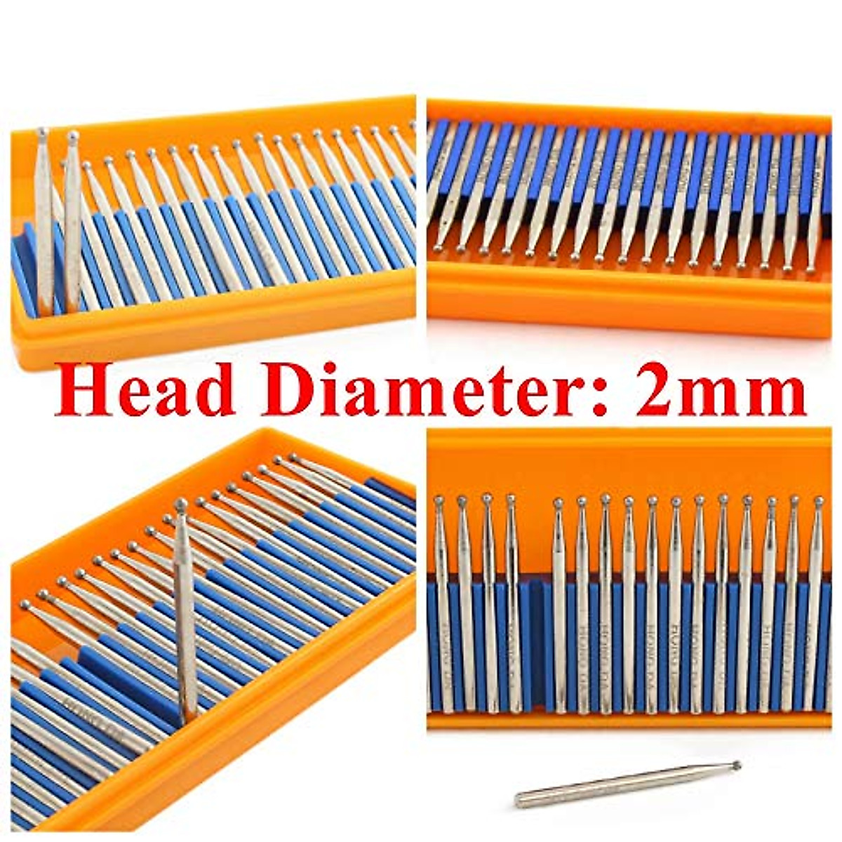 JINGLING Diamond Ball Burrs 2mm Round Grinding Bits Stone Shank 2.35 Pack of 30Pcs