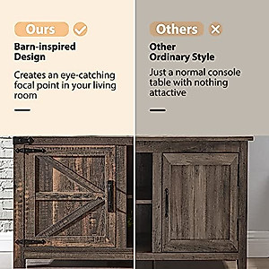 T4TREAM Farmhouse TV Stand for TVs Up to 75 inches, Wood Barn Door Media Television Console Table with Storage Cabinets, Easy Assembly Modern Entertainment Center for Living Room, Dark Rustic Oak