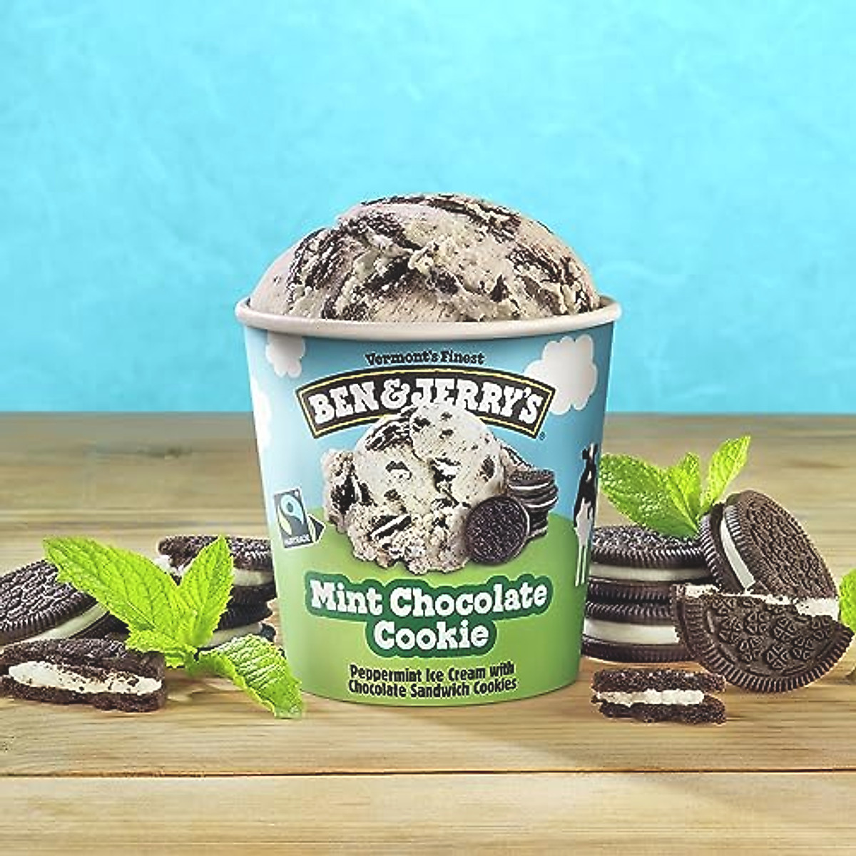 Ben & Jerry's Mint Chocolate Cookie Peppermint Ice Cream Pint Non-GMO 16 oz