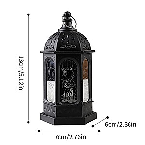 Novobey Ramadan Lantern Decor, Metal Retro Hanging Lantern Battery-Powered LED Eid Mubarak Decorative Night Lights for Ramadan Holiday Garden Yard Wall Decoration (Hexagonal Black)