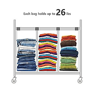 Laundry Sorter, Nerveol 44 Gallons Laundry Basket Laundry Hamper 3 Section with Heavy Duty Rolling Lockable Wheels and Removable Bags, 3 Bag Laundry Organizer Cart for Clothes Storage