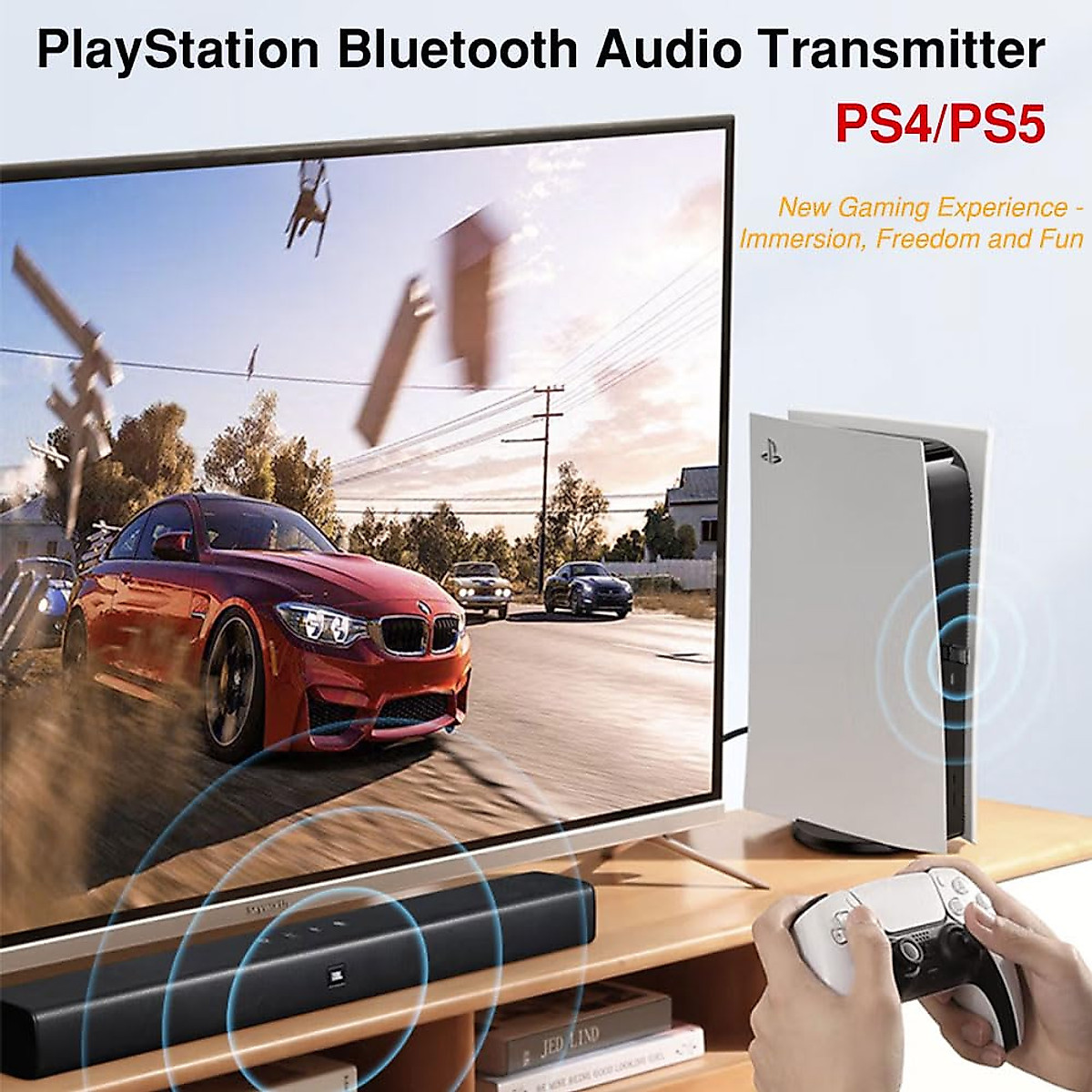 GMCELL Bluetooth Transmitter Wireless USB Dongle: Audio Adapter for PS4 PS5 Switch Controller Smart TV, BT90