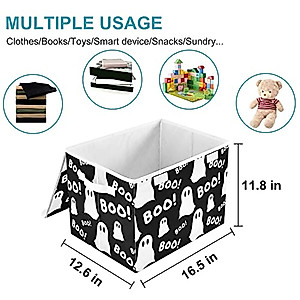CaTaKu Halloween Ghosts Black Storage Bins with Lids and Handles, Fabric Large Storage Container Cube Basket with Lid Decorative Storage Boxes for Organizing Clothes