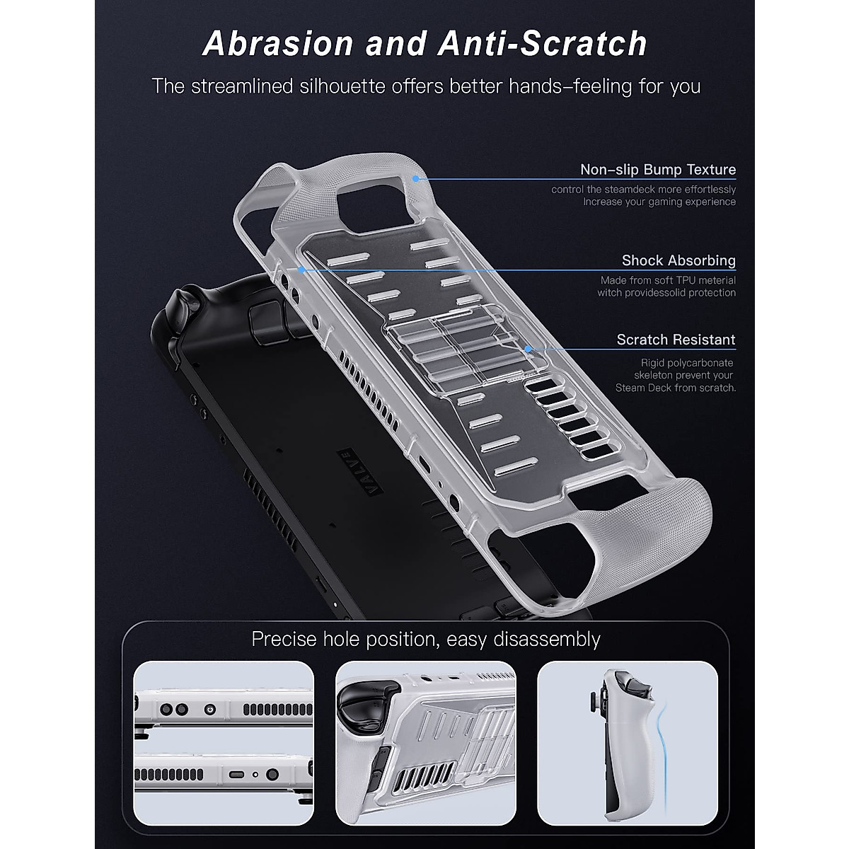 Benazcap Case for Steam Deck 2021/2022 (7 inch)/2023(7.4 inch) Release, Full Body TPU+PC Protective Case Cover with Kickstand, Shockproof Non-Slip Anti-Collision Accessories Skin for Steam Deck -Clear