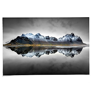 Lantern Press 24x36 Inch Giclee Art Print Wall Decor, Vesturhorn, Iceland, Reflection