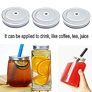 Luckkyme Mason Jar Lids, 20 Pieces Bottle Cap with Straw Hole/Silicone Rings Compatible with Mason Jar