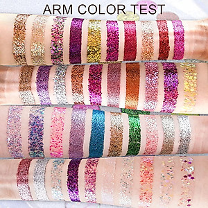 BERVEAL 40 Colors Glitter Sparkle Eyeshadow Palette Glitter Glue Pallete Eyeshadow Face Paint Glitter, White Silver Colorful Sparkly Eye Makeup