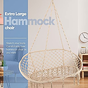 SereneLifeHome Hanging Rope Double Swing Chair, Hanging Hammock Bench, Macrame Hanging Chair, 530 lbs Capacity, Durable, Cotton Woven Swing Chair, Indoor & Outdoor (White)
