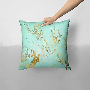 iiRov Mint Marble & Digital Gold Foil V1 - Custom Decorative Home Decor Indoor or Outdoor Throw Pillow Cover Plus Cushion Set for Sofa, Bed or Couch (Pillow CASE Cover Plus Cushion)