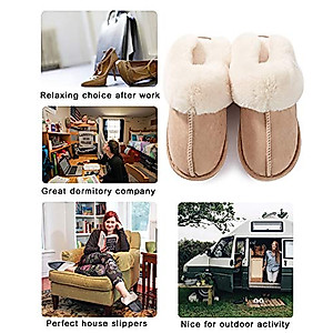 Donpapa Womens Slipper Memory Foam Fluffy Soft Warm Slip On House Slippers,Anti-Skid Cozy Plush for Indoor Outdoor Tan 8.5-9