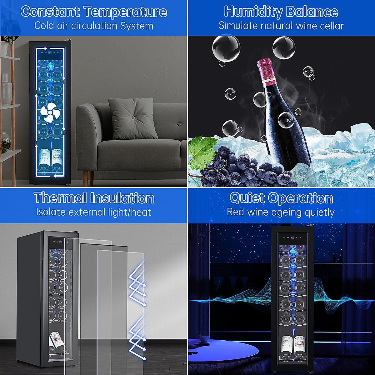 Takywep Mini Wine Fridge 14 Bottle, Wine Cooler Temperature Adjustment Range 41~64°F, Wine Fridge Small with Triple Pane Clear Glass Door, Wine Coolers for Home