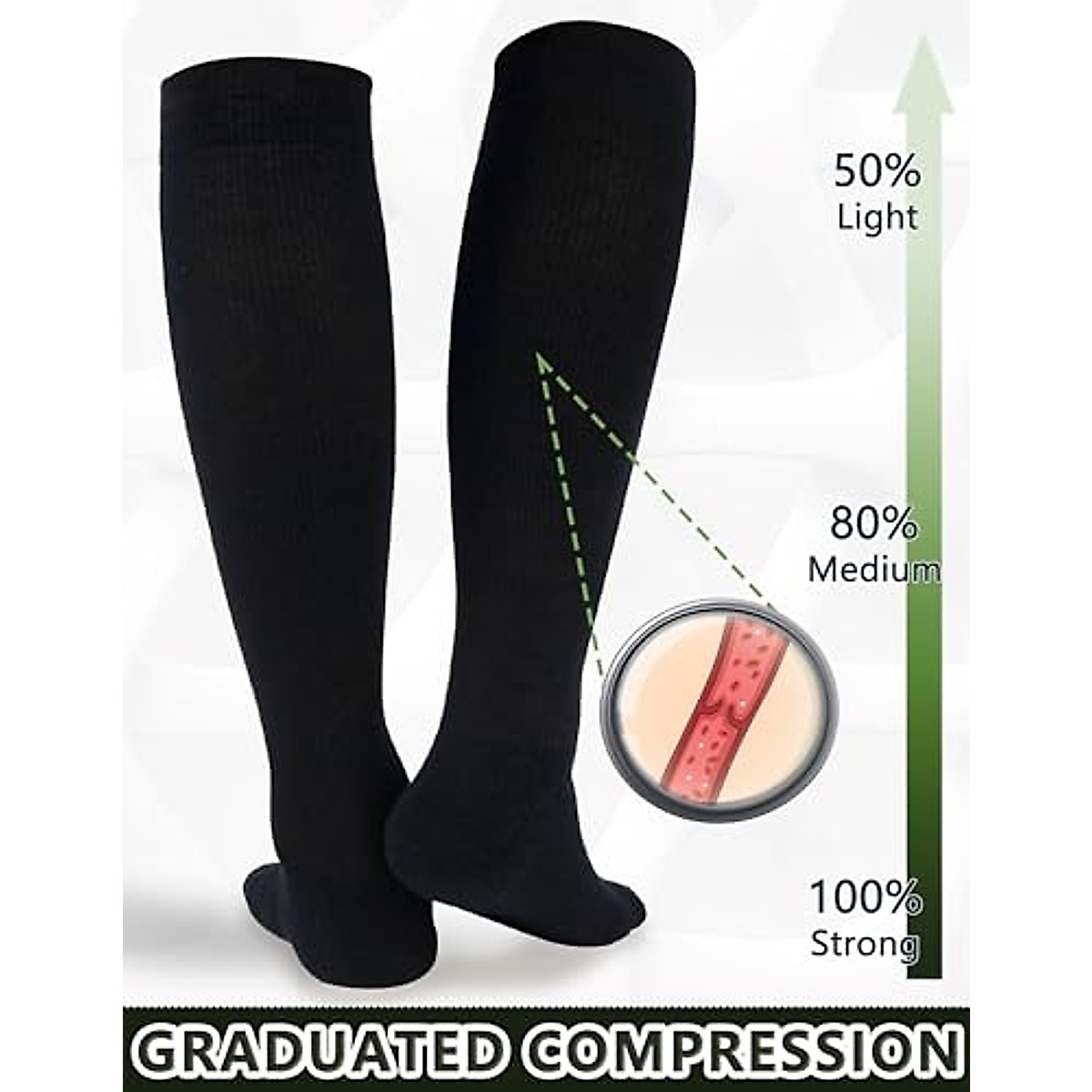 +MD 3 Pairs Light Compression Socks for Women & Men,Viscose for Bamboo 8-15mmHg Soft Support Scoks for Pregnant Nurses Travel 10-13 Black
