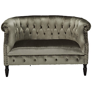 Christopher Knight Home Milani Tufted Scroll Arm Velvet Loveseat, Grey / Dark Brown