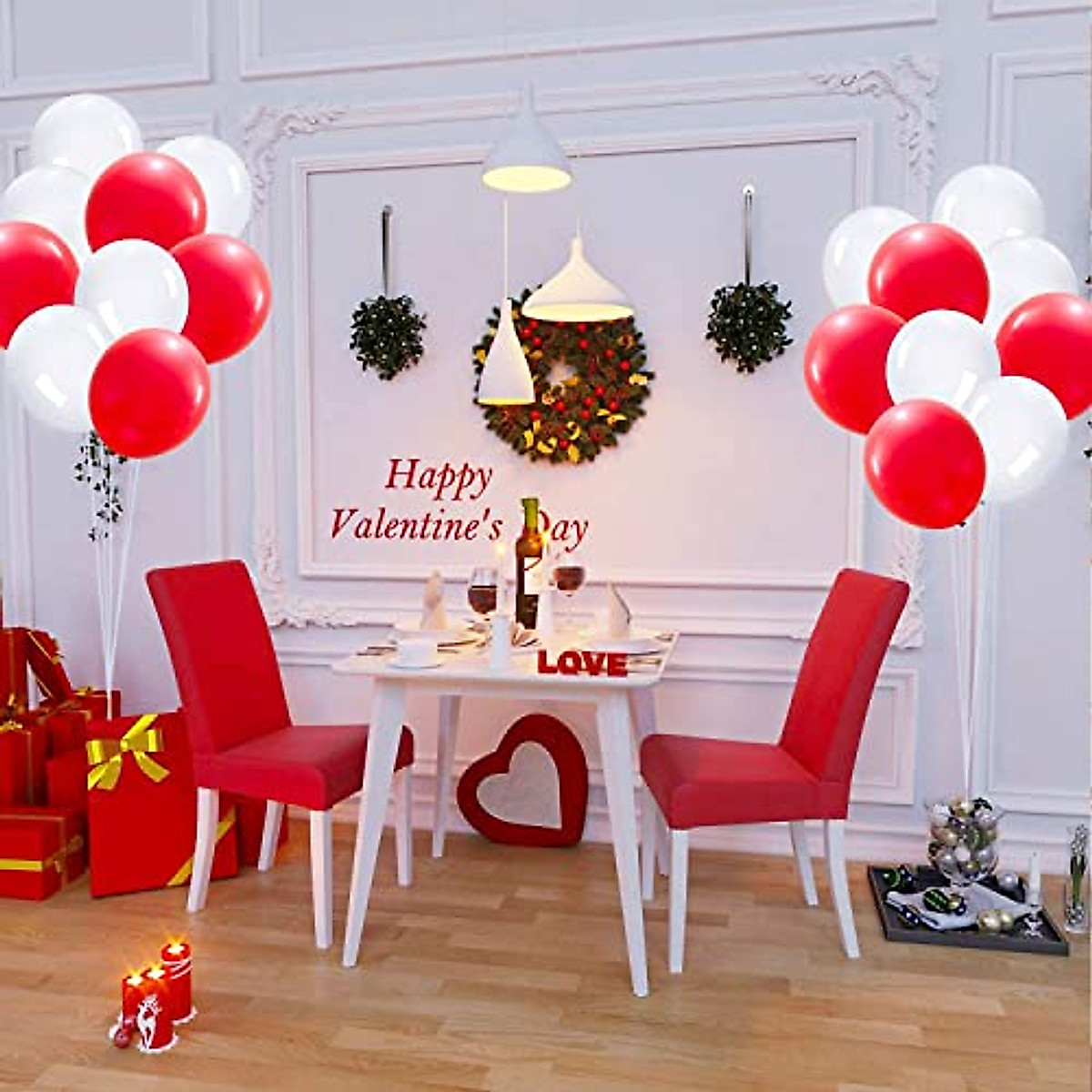 Red and White Balloons, 50pcs 12 Inch Latex Pearlized White and Burgundy Red Balloons, White and Maroon Balloons for Valentine's Day Party Supplies Decoration