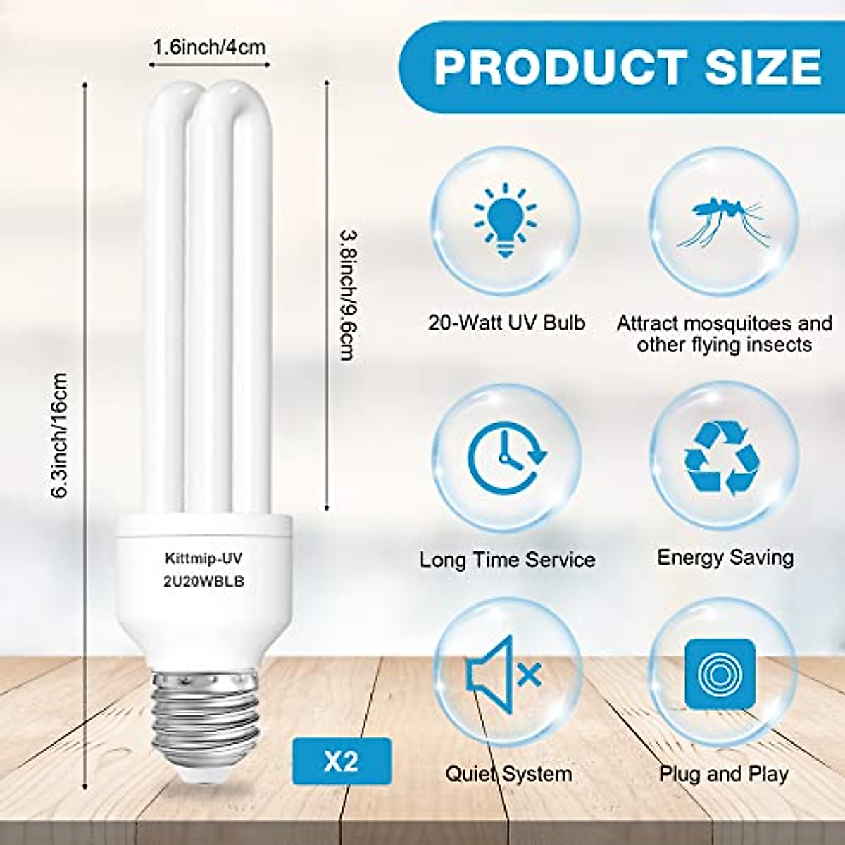 2 Pieces Bug Zapper Light Bulb 2U Type E27 20W Replacement Bulbs Compatible with Homesuit, Keuomy, Yluces, Yissvic, Powify and Other Models Bug Zapper