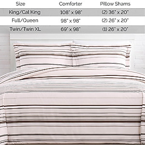 Southshore Fine Living, Inc. 3-Piece Full/Queen Size Comforter Set, Down Alternative All-Season Striped Comforter with 2 Shams, Soft Microfiber Bed Spread for Full or Queen Bed, Coastal Stripes Taupe